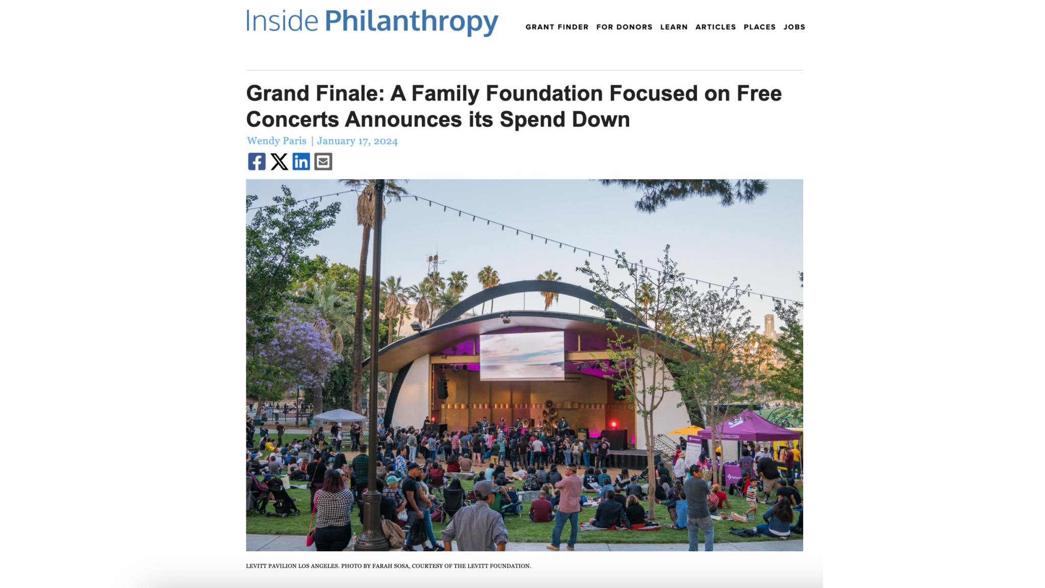Levitt Foundation's Spend Down Featured in Inside Philanthropy - Levitt